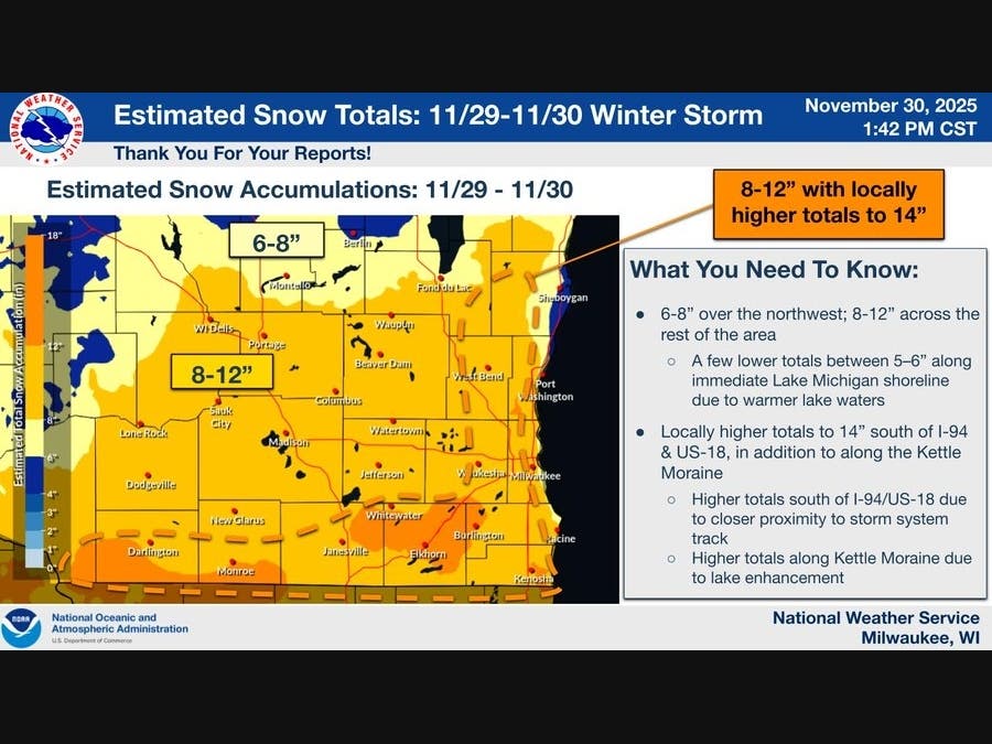 Snowfall Totals In: Up To 14 Inches Fell As Winter Storm Slammed ...