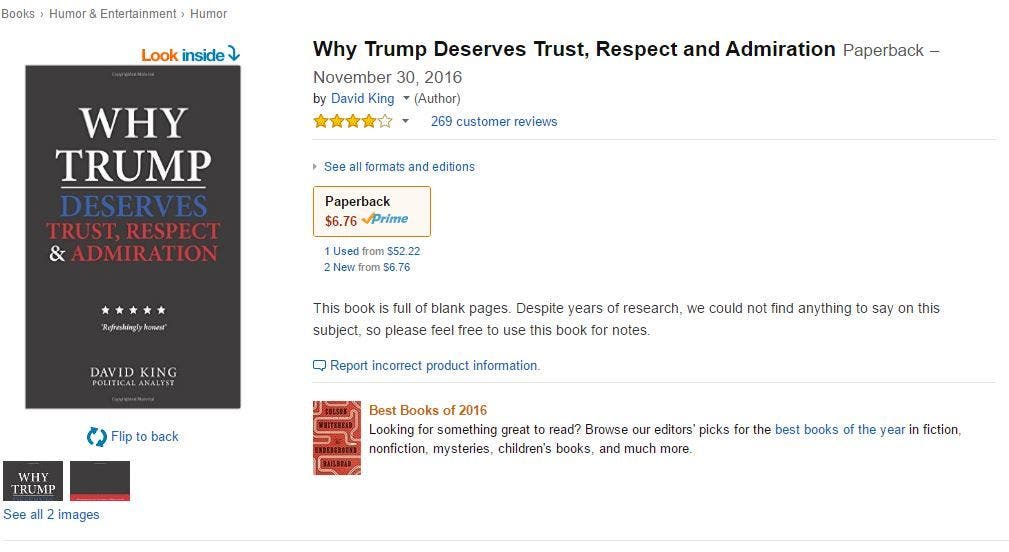 Amazon Sells Book With Blank Pages On Why Donald Trump 'Deserves ...
