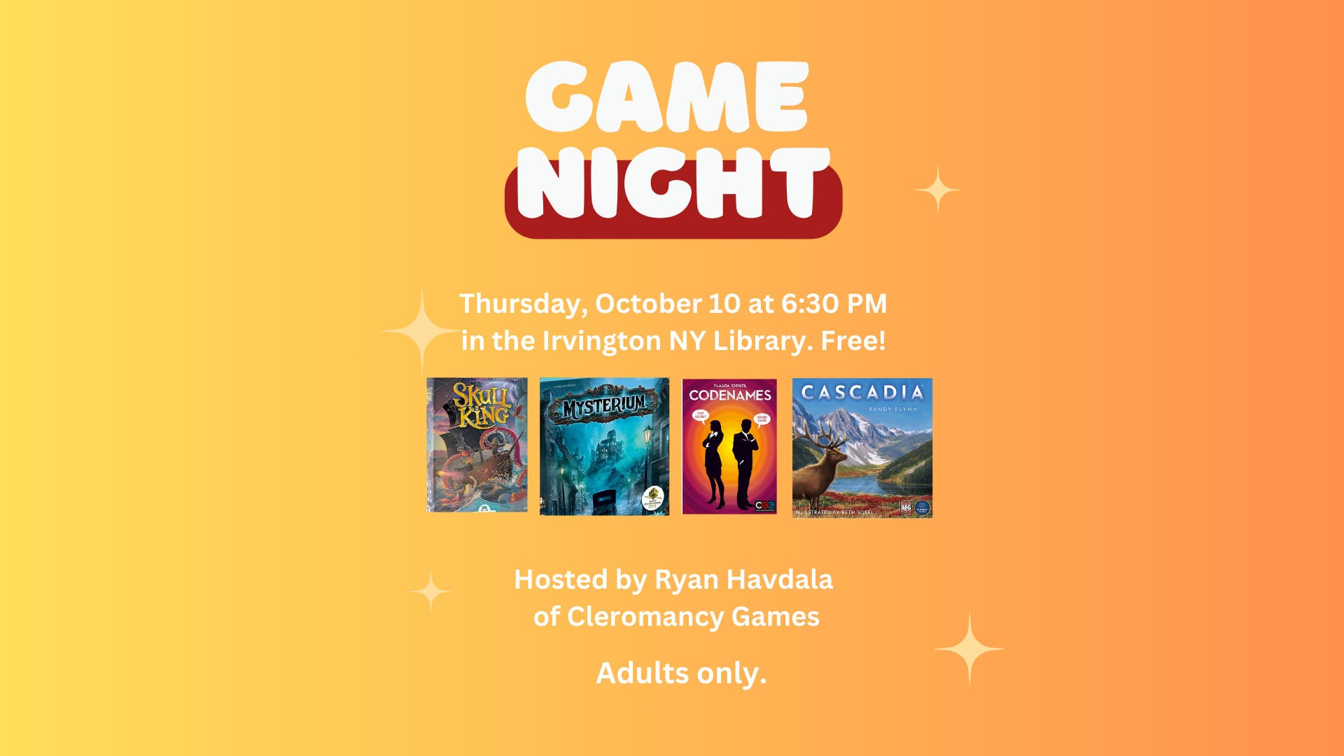 Oct 10 | Free Board & Tabletop Game Night for Adults! | Rivertowns, NY ...