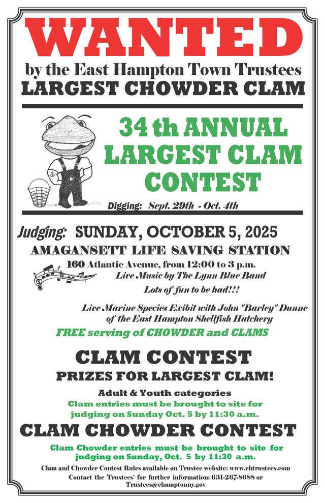Oct 5 | East Hampton Town Trustees' 34th Annual Largest Clam Contest ...