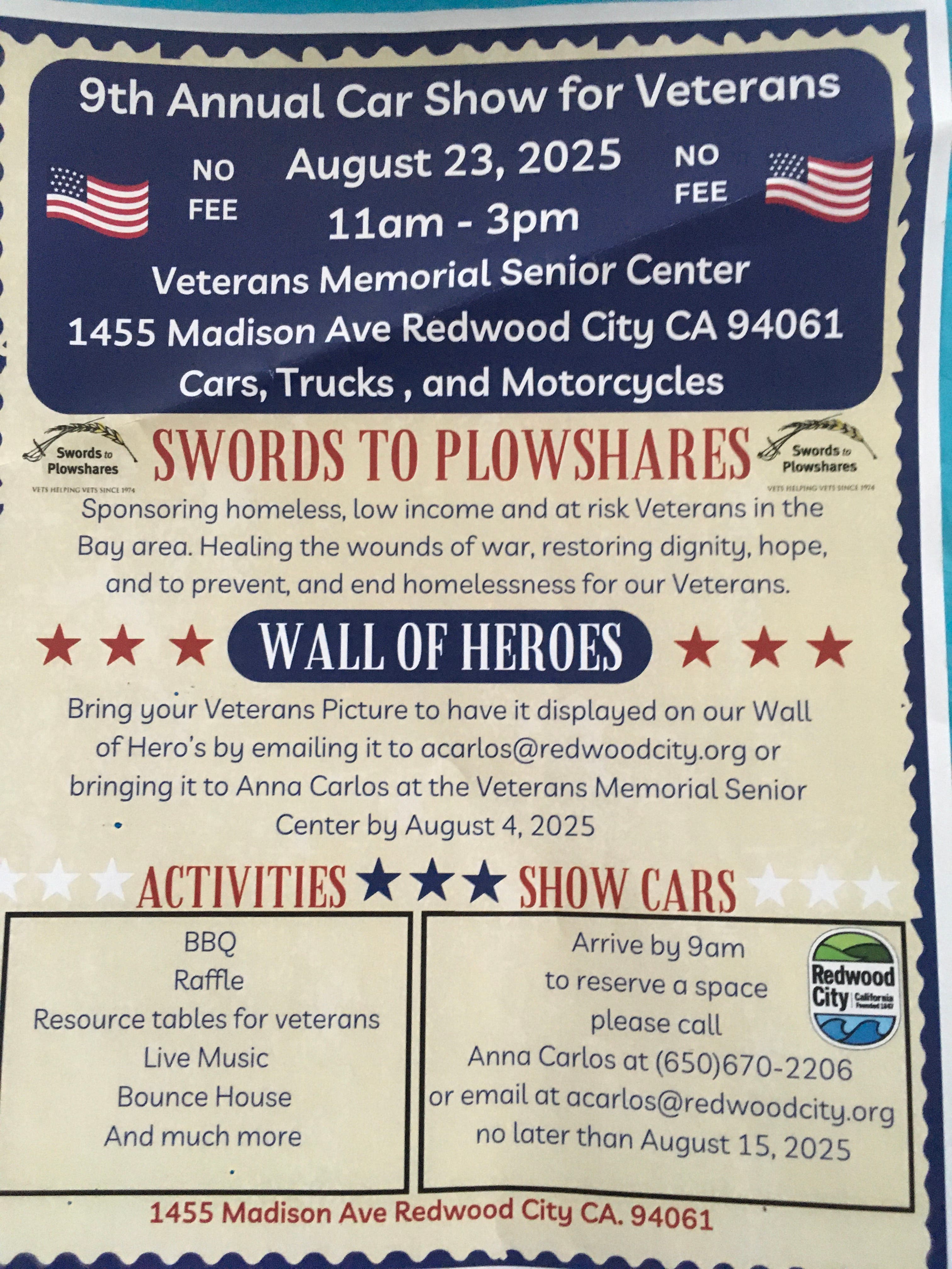 Aug 23 | 9th Annual Veterans Car Show | Redwood City, CA Patch