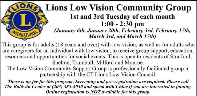 Jan 20 | Lions Low Vision Community Group! | Stratford, CT Patch