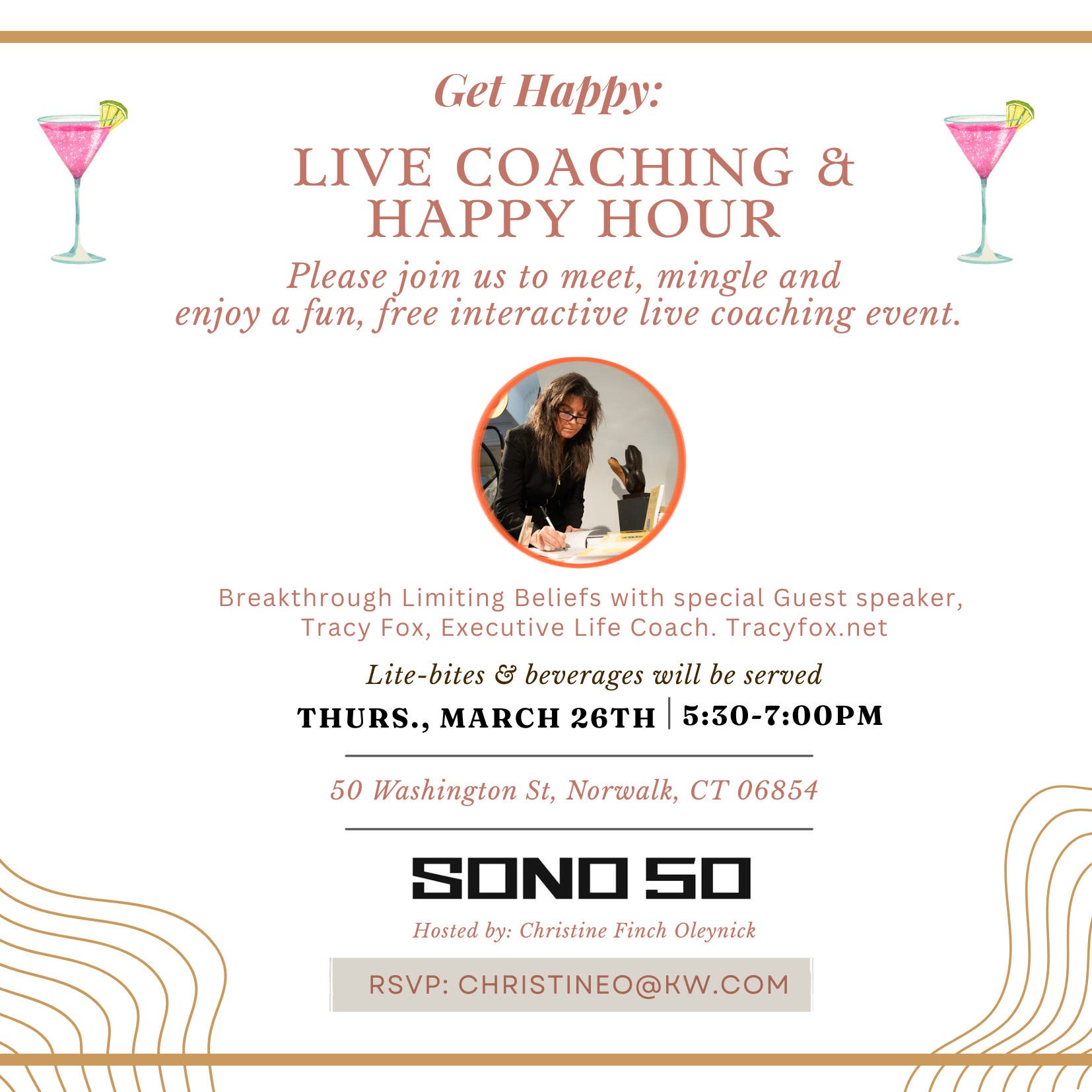 Mar 26 | Get Happy: Live Coaching + Happy Hour | Weston, CT Patch