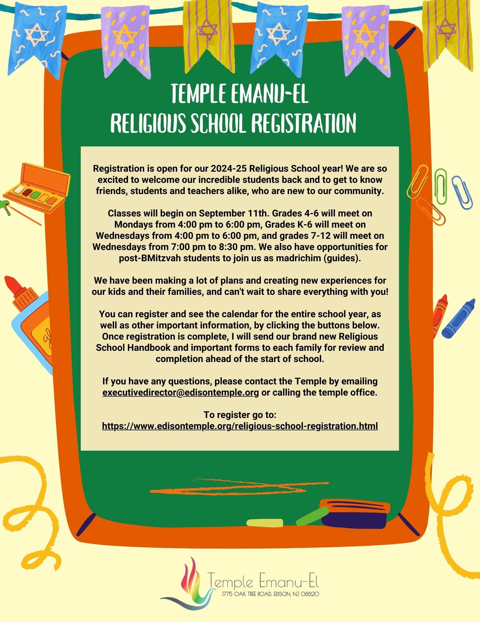 Jul 11 | Temple Emanu-El Religious School Registration | Edison, NJ Patch