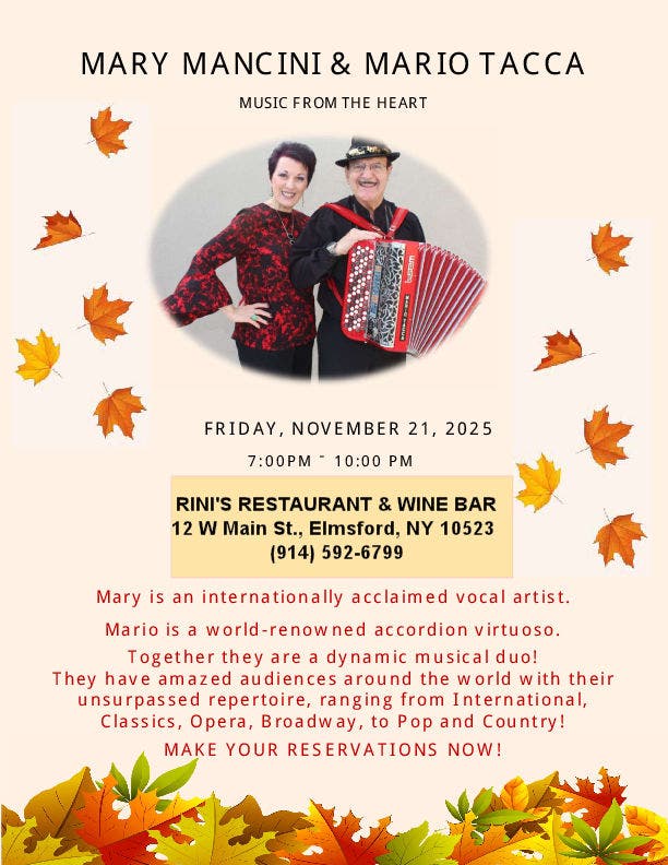 Nov 21 | Mary Mancini & Mario Tacca Perform Live at Rini's | White ...