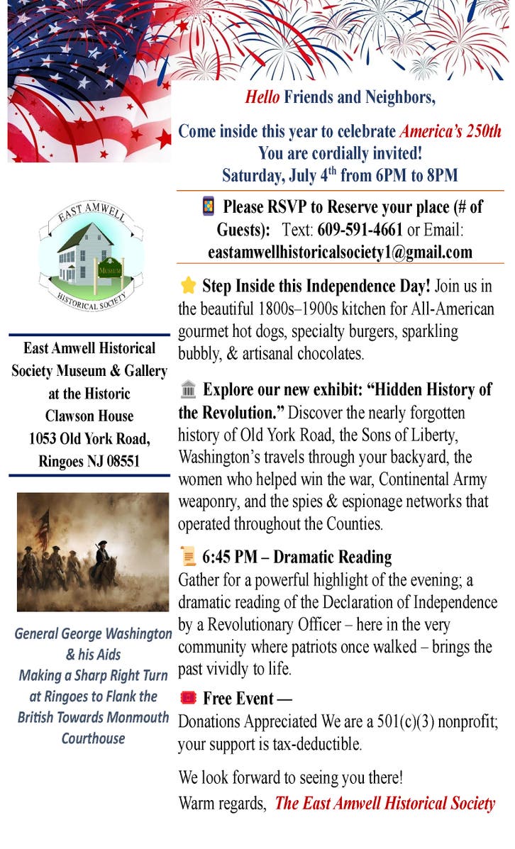 Jul 4 | America's 250th Celebration | East Amwell, NJ Patch