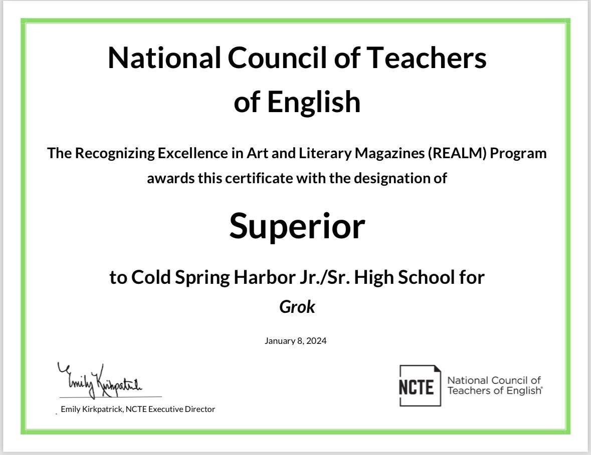 Cold Spring Harbor HS Magazine Grok Wins National Literacy Award ...