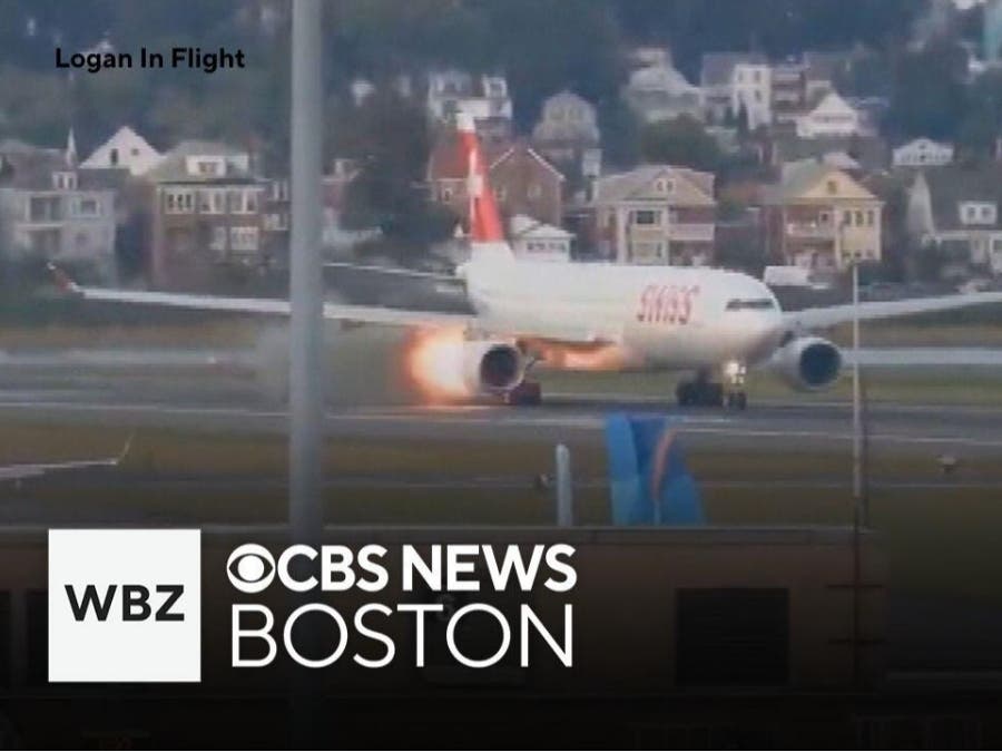 Flames Shoot From Swiss Air Lines Plane Engine At Logan Airport In ...