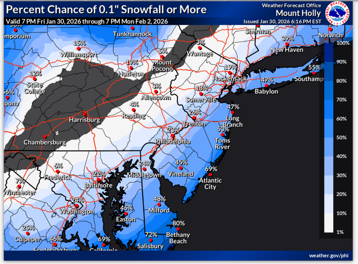 New Map Shows Snowfall Probability For Bergen County NJ This Weekend ...