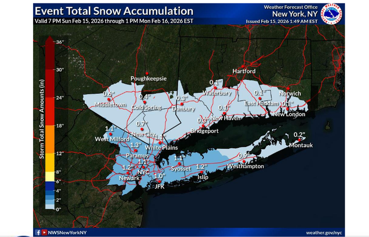 New Snow Accumulation Map Released For Bergen County NJ For Presidents ...