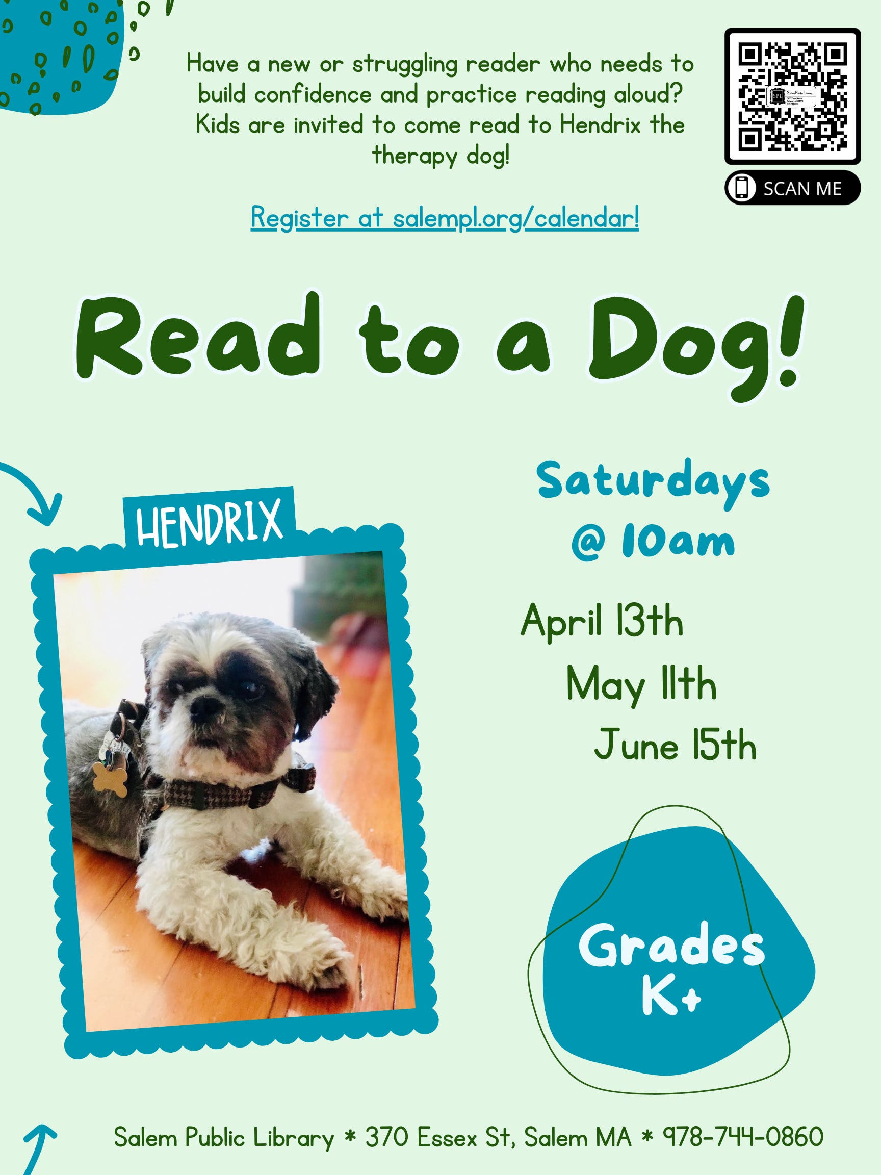 May 11 | Read to a Dog for children in Grades K+ | Salem, MA Patch