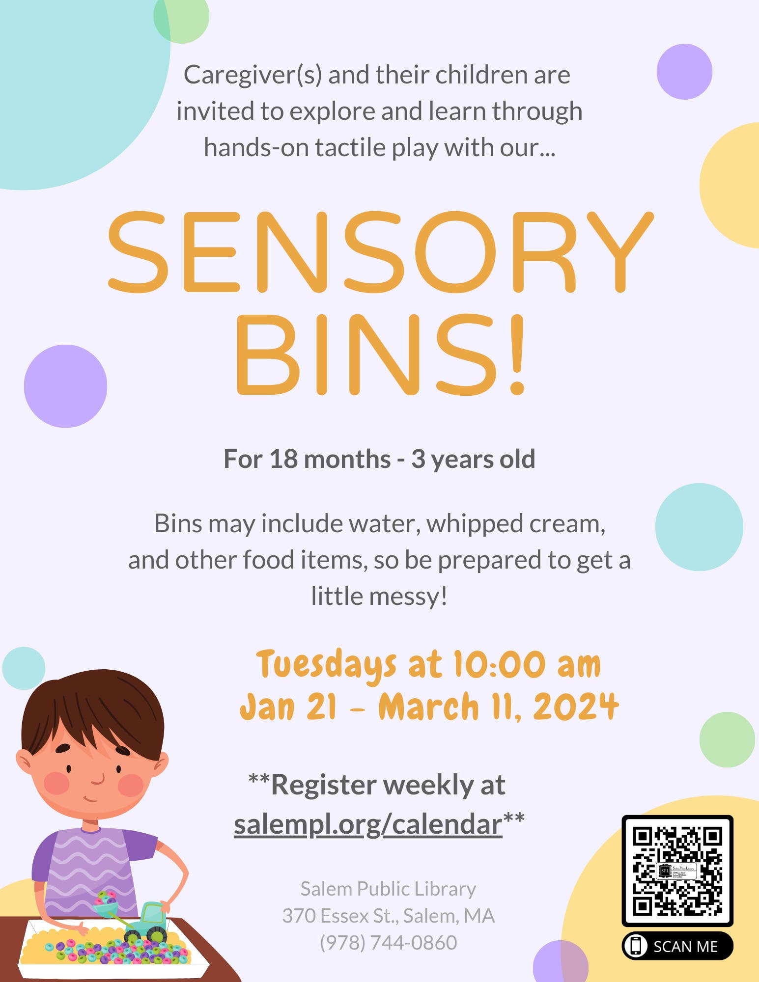 Jan 21 | Sensory Bins for ages 18 months to 3 years | Salem, MA Patch