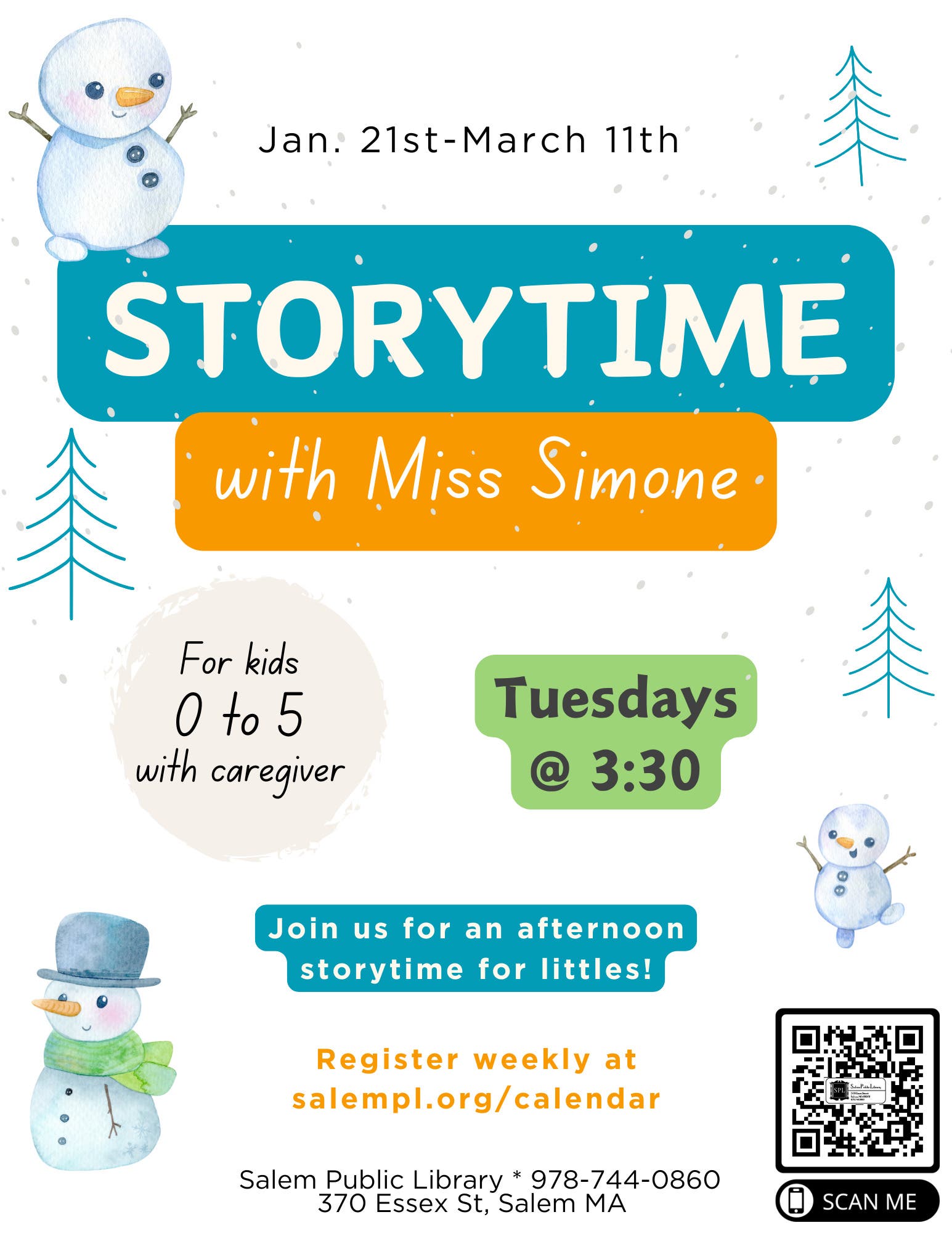 Jan 28 | Storytime with Miss Simone for ages 0-5 | Salem, MA Patch