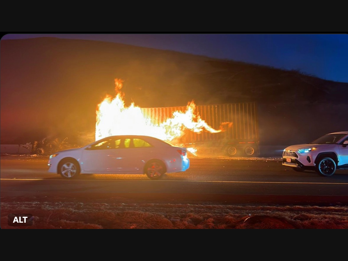 18-Wheeler Catches Fire On I-580, Causes Grass Fire Near Livermore ...