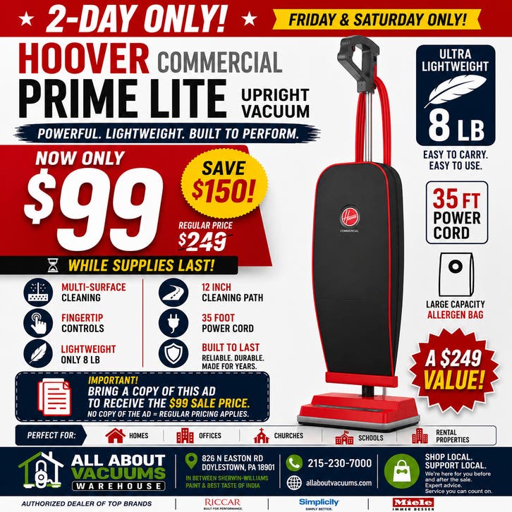 Jun 20 | Hoover Commercial Prime Lite Upright Vacuum Sale | Doylestown ...