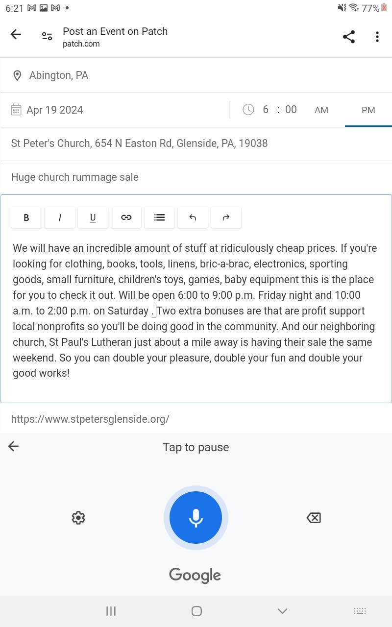 Apr 19 | St Peter's Church | Doylestown, PA Patch