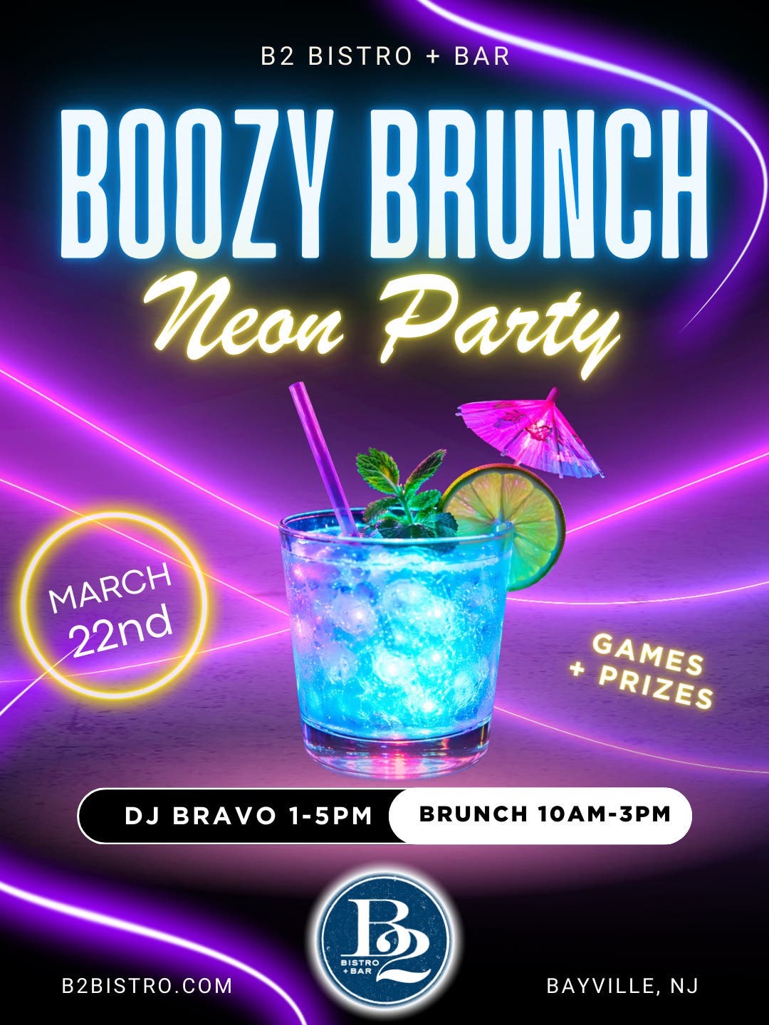 Mar 22 | Boozy Brunch Neon Party at B2 Bayville | Berkeley, NJ Patch
