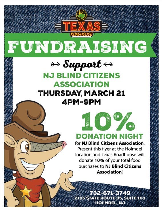 Mar 11 | NJ Blind Citizens Dine To Donate Fundraiser at Texas Roadhouse ...