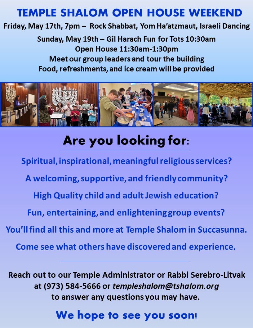 May 19 | Temple Shalom Open House | Randolph, NJ Patch