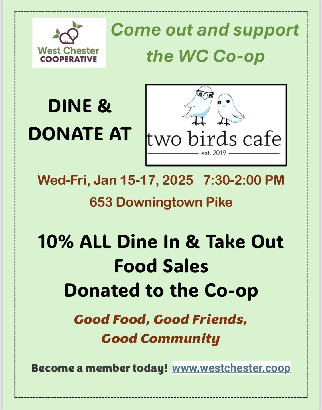 Jan 16 | West Chester Cooperative and Two Birds Cafe Dine & Donate ...