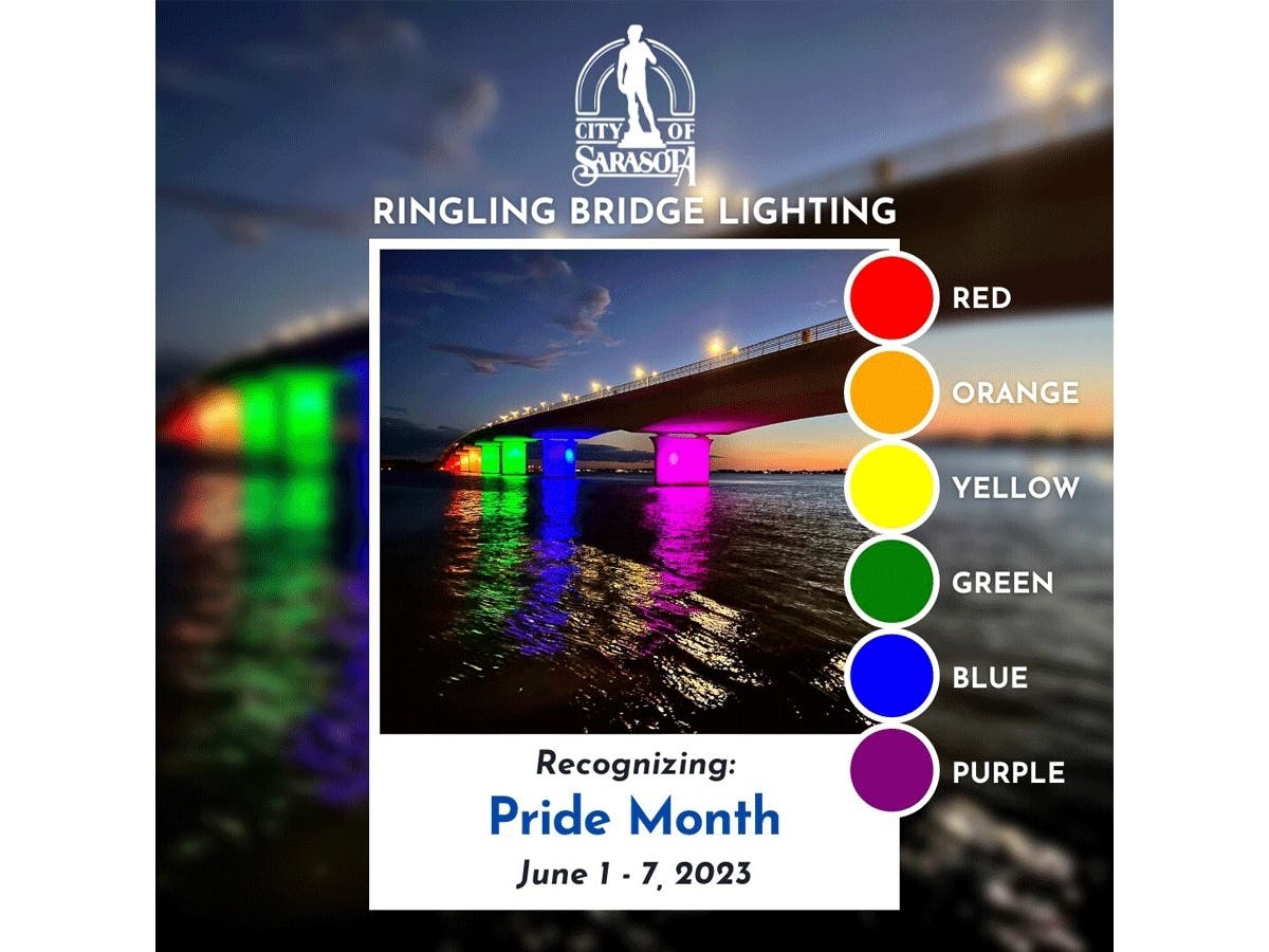 Ringling Bridge Lit Up In Rainbow Colors For LGBTQ Pride Month: City ...