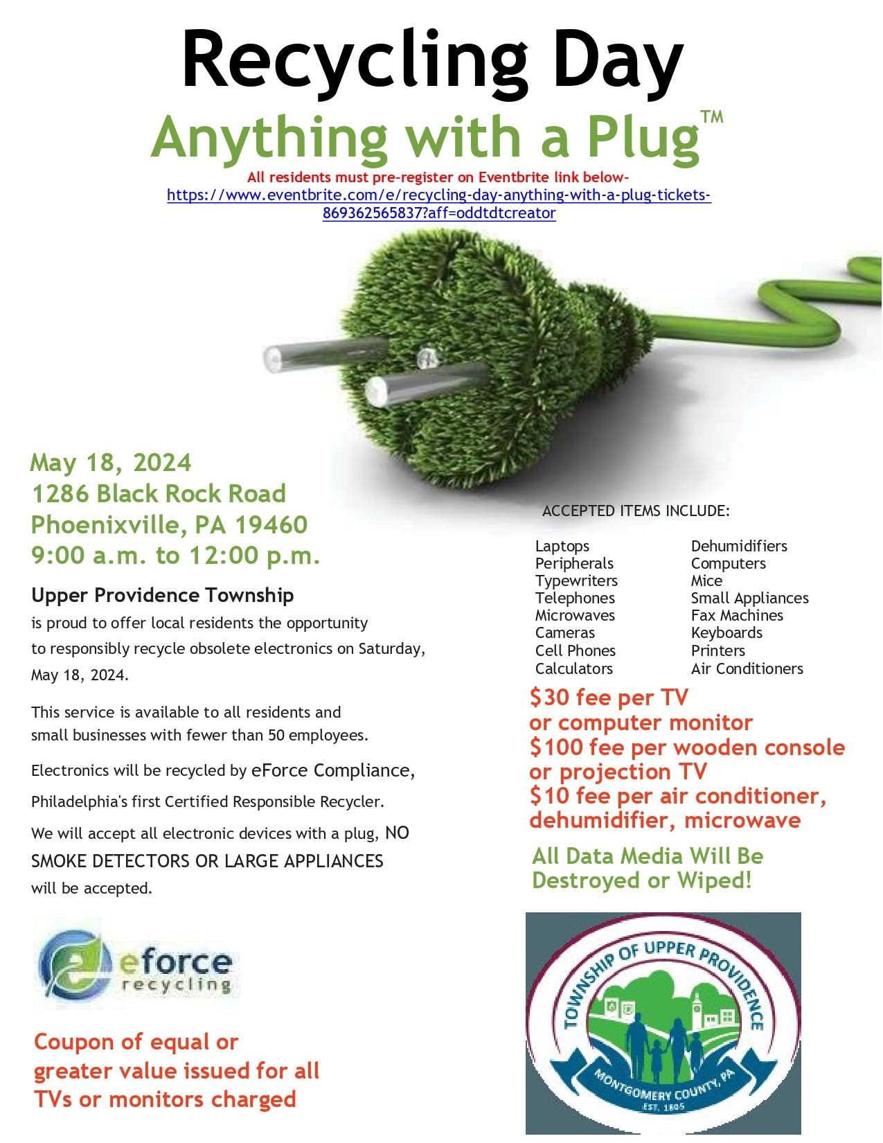 May 18 | Recycling Day Anything with a Plug | Phoenixville, PA Patch