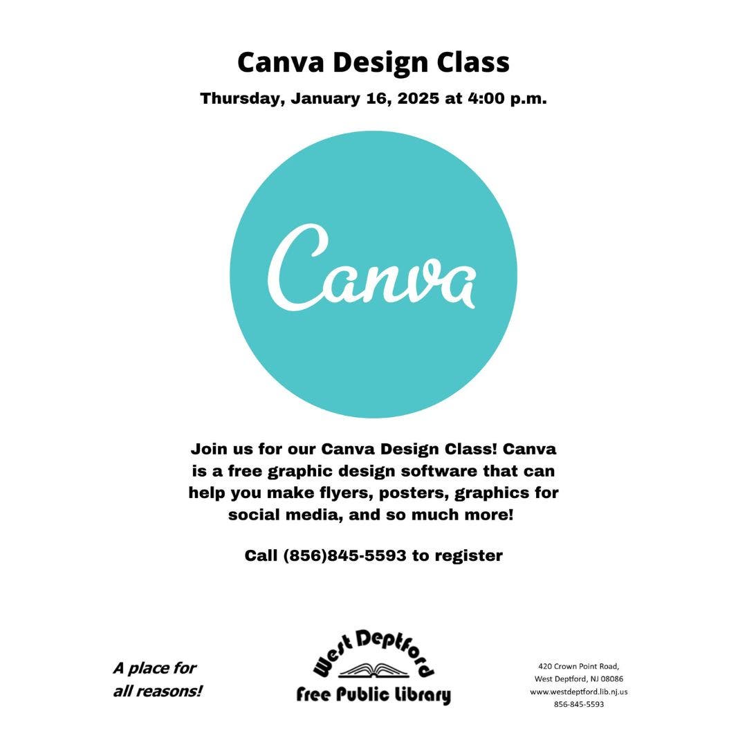 Jan 16 | Canva Design Class | West Deptford, NJ Patch