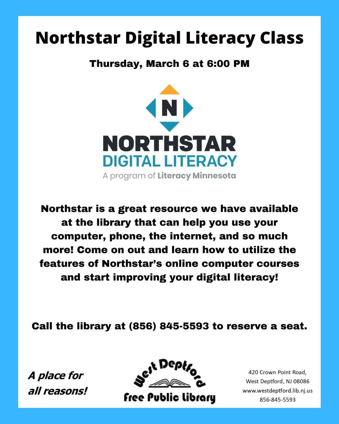 Mar 6 | Northstar Digital Literacy Class | West Deptford, NJ Patch