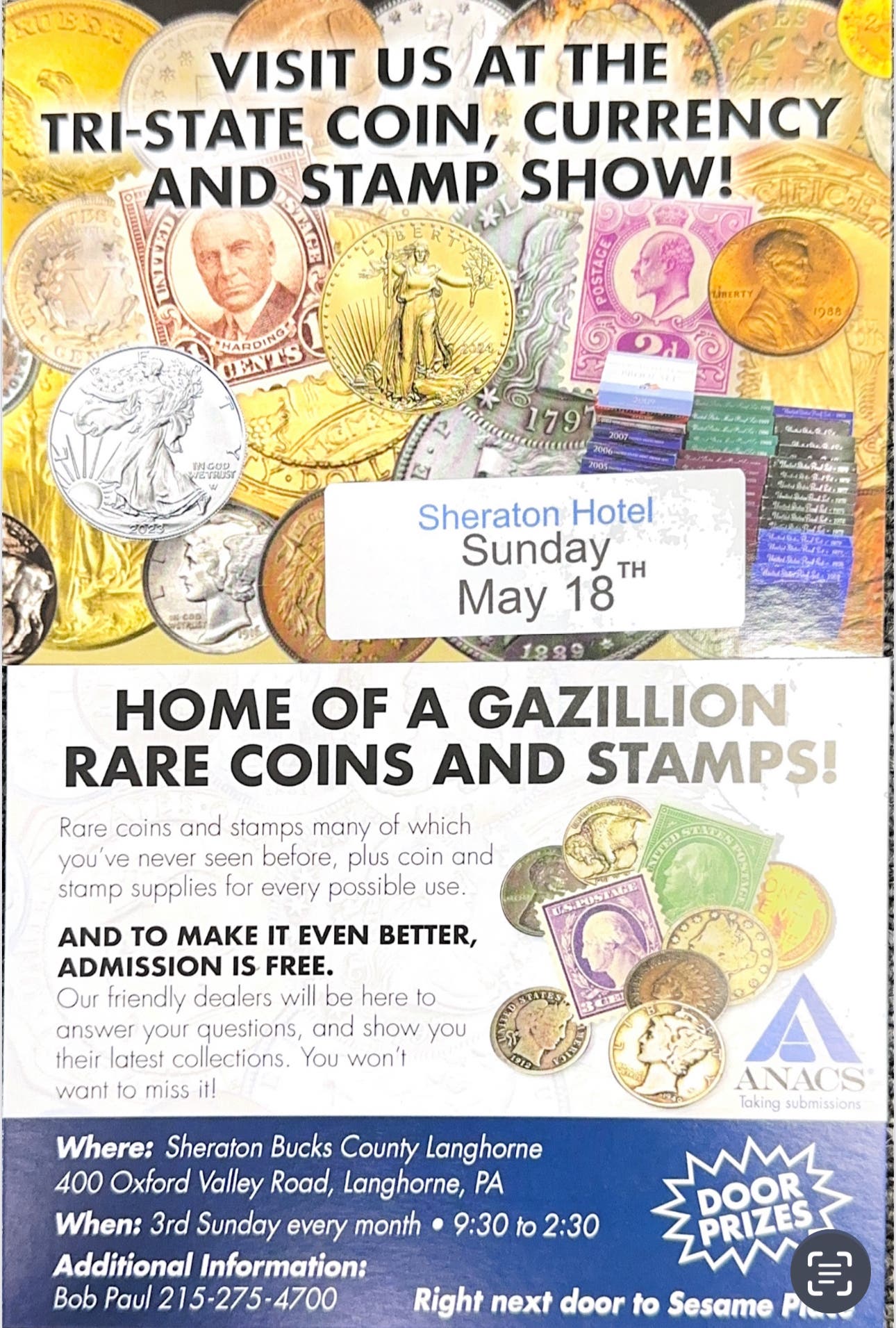 May 18 | Tri-State monthly coin and Stamp Show | Yardley, PA Patch