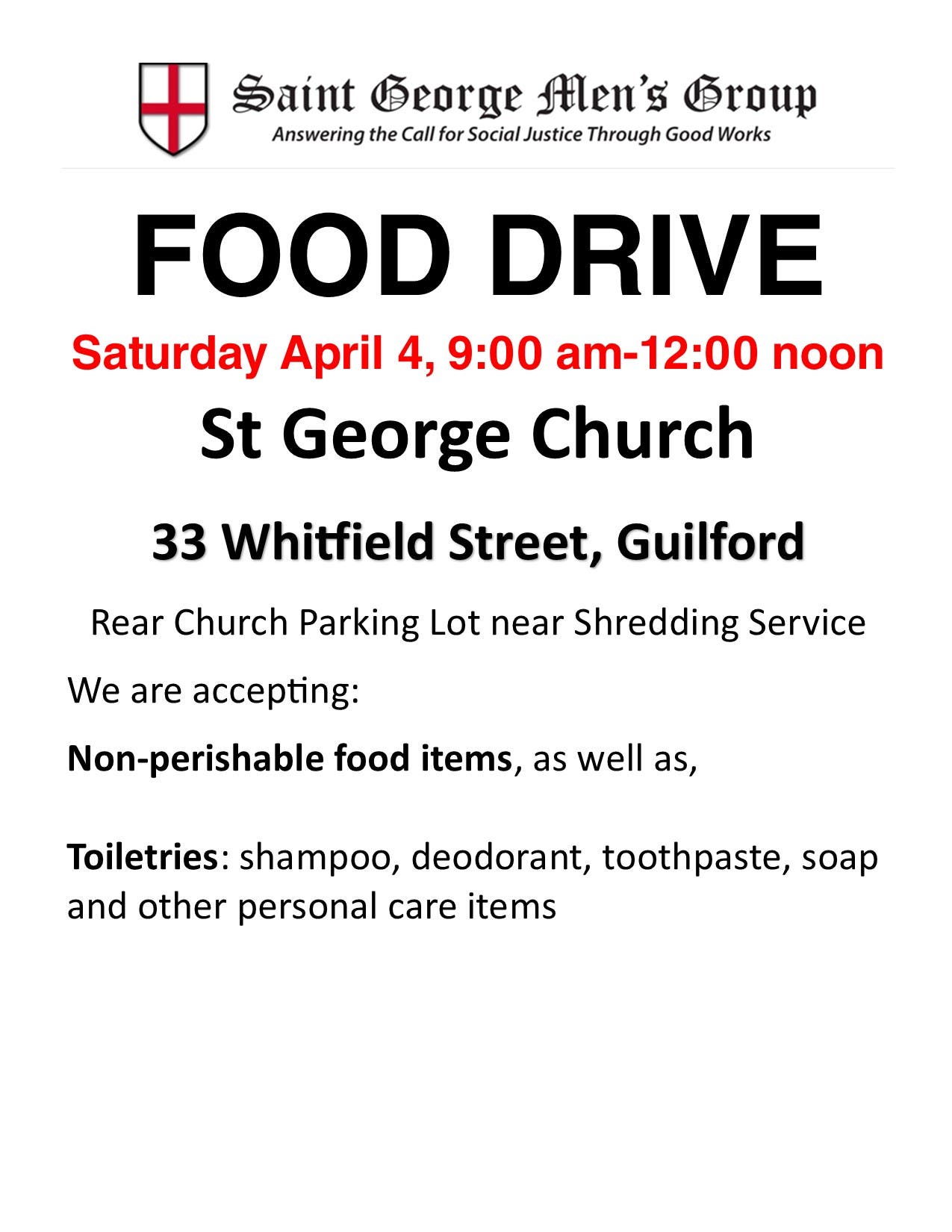 Apr 4 | Saint George Men's Group Food Drive | Madison, CT Patch