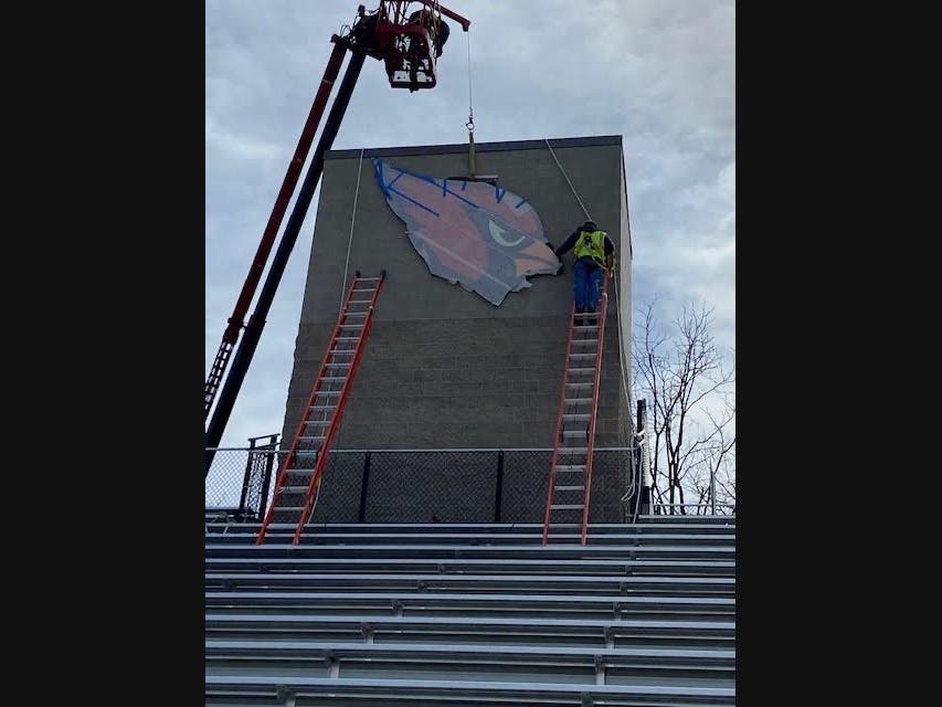 Giant Cardinal Logo Installed At Cardinal Stadium | Greenwich, CT Patch