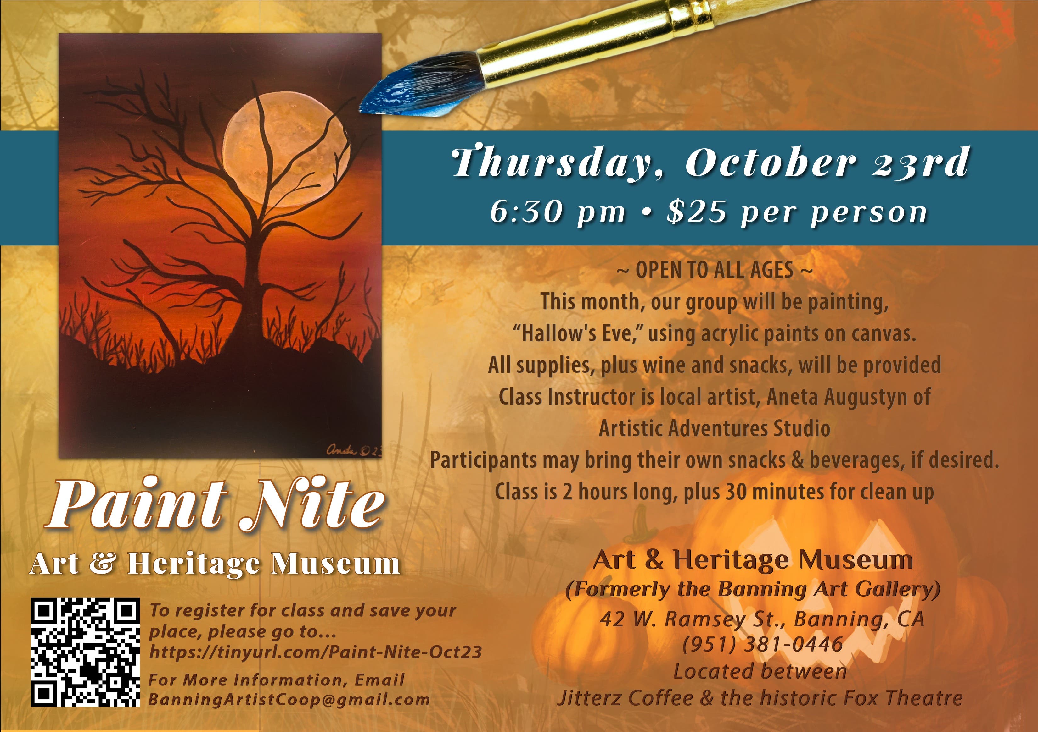 Oct 23 | October Paint Nite at the Art & Heritage Museum | Banning, CA ...