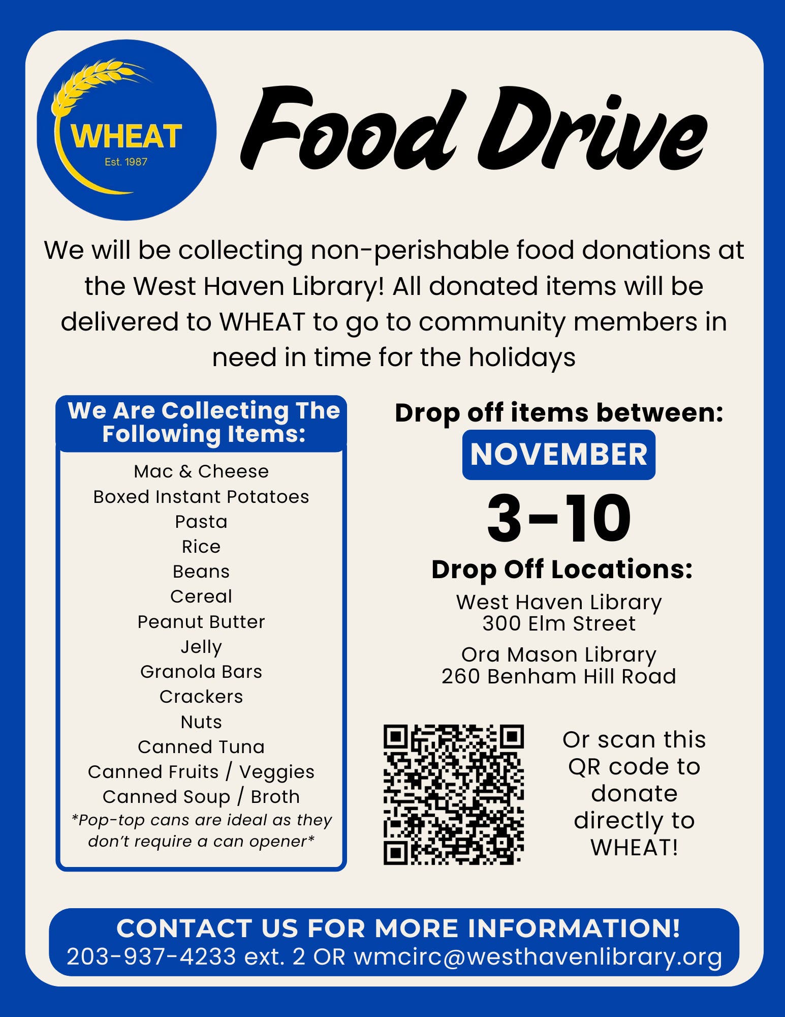 Nov 3 | Food Drive at WHPL | West Haven, CT Patch