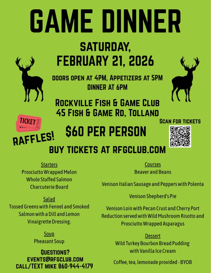 Feb 21 | Game Dinner | Vernon, CT Patch