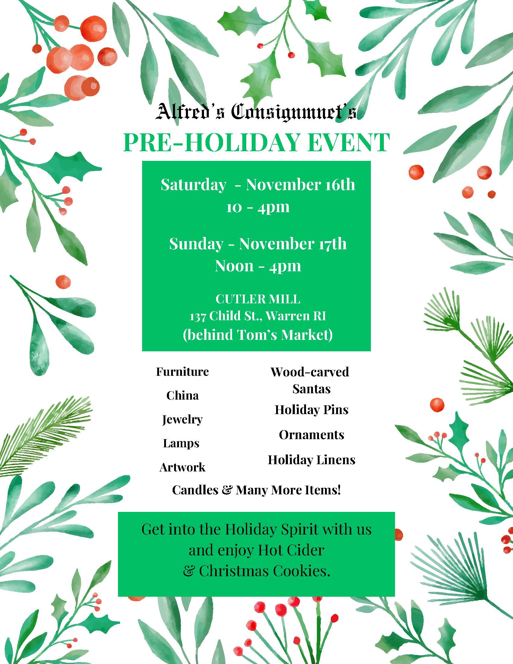 Nov 16 | Alfred's Consignments Pre-holiday Event | Bristol, RI Patch