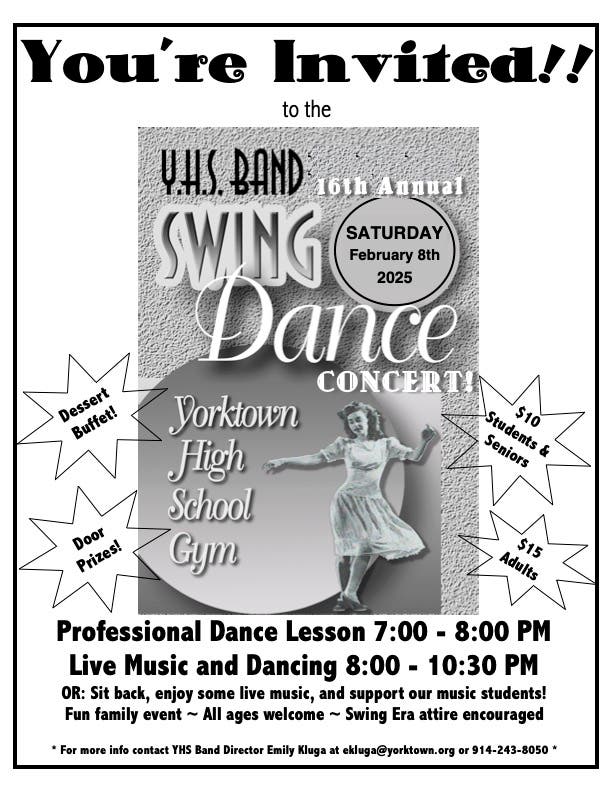Feb 8 | YHS Bands 16th Annual Swing Dance and Concert | Yorktown, NY Patch