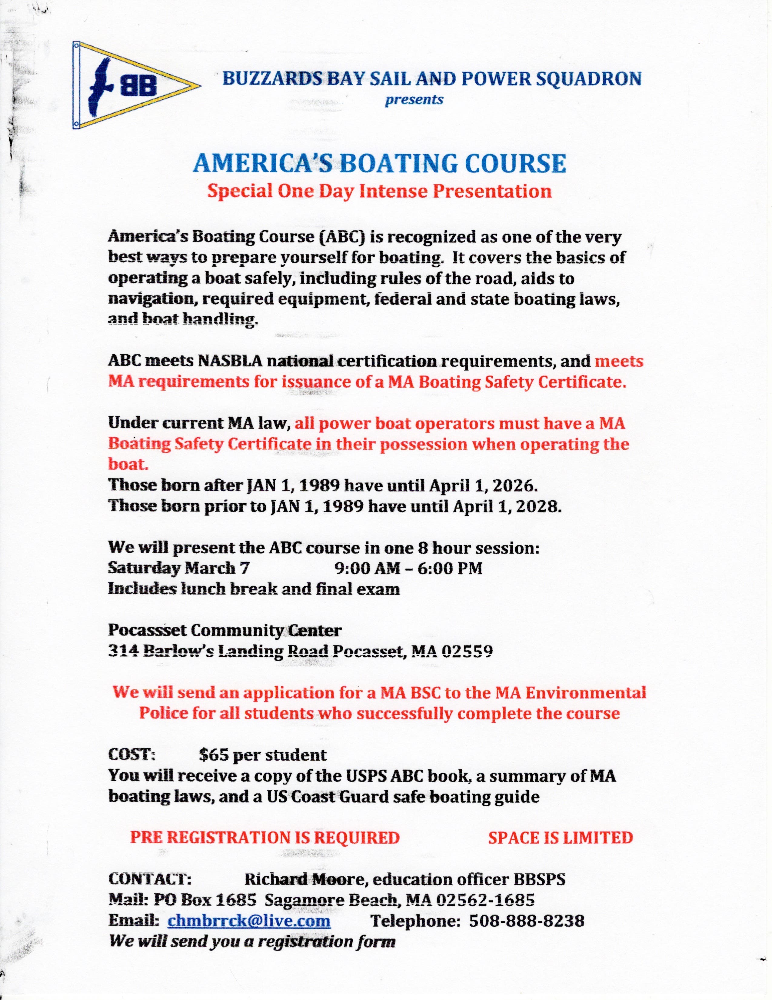 Mar 7 | Buzzards Bay Sail & Power Squadron Presents USPS America's ...