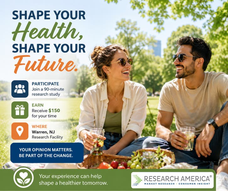 $150 Paid Health & Wellness Research Study - Springfield, NJ Patch