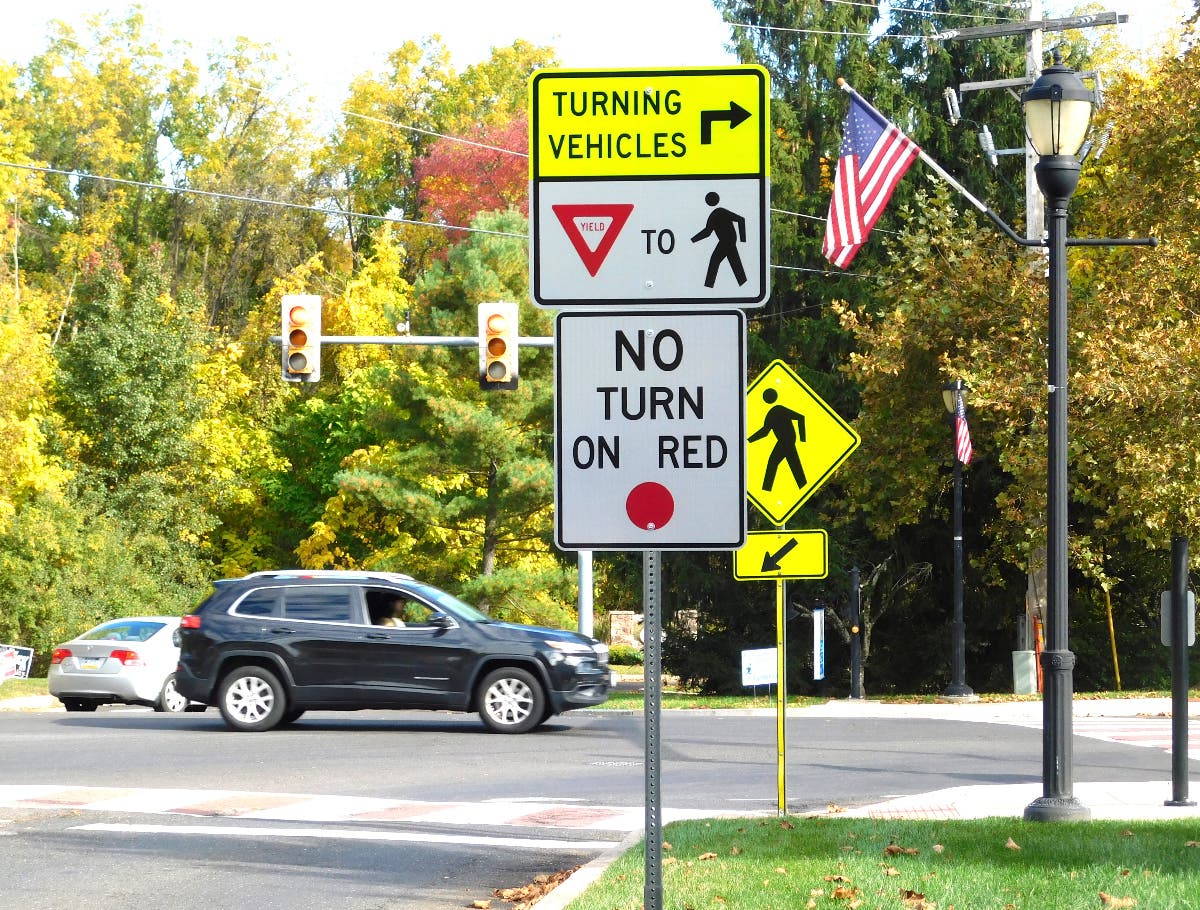 No Turn On Red Sign Posted At Busy Newtown Township Intersection No Turn On Red Sign Posted At Busy Newtown Township Intersection