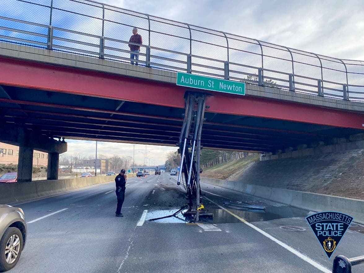 Truck Crash Damages Bridge Over Mass Pike In Newton | Newton, MA Patch