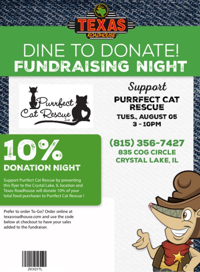 Aug 5 | Purrfect Cat Rescue’s Chow & Meow at Texas Roadhouse | Crystal ...