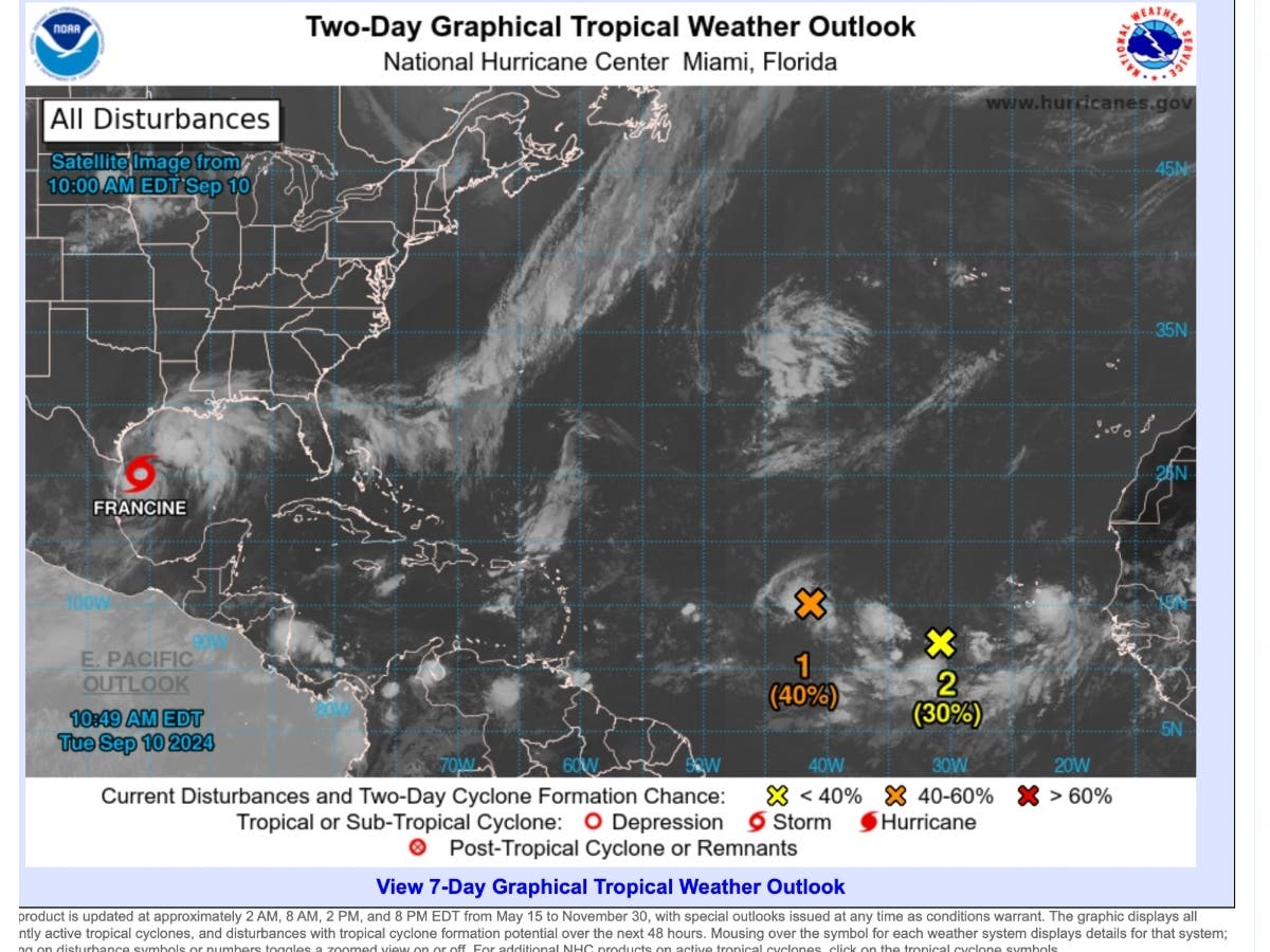 TS Francine To Upgrade To Hurricane Along Gulf; 2 Systems In Atlantic ...