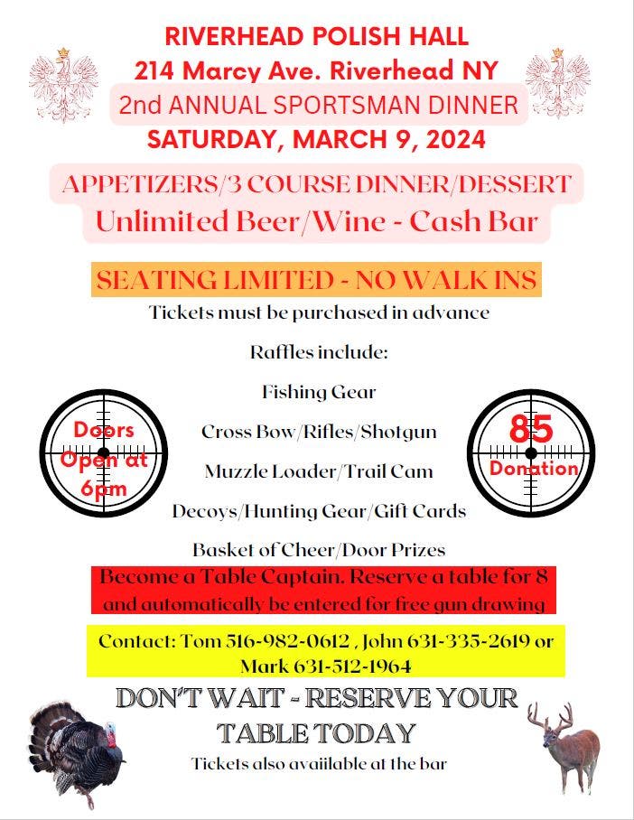 Mar 9 | 2nd Annual Sportsman's Dinner | Riverhead, NY Patch