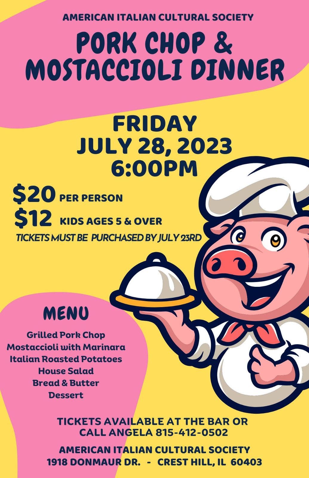 Jul 28 | Pork Chop & Mostaccioli Dinner | Joliet, IL Patch
