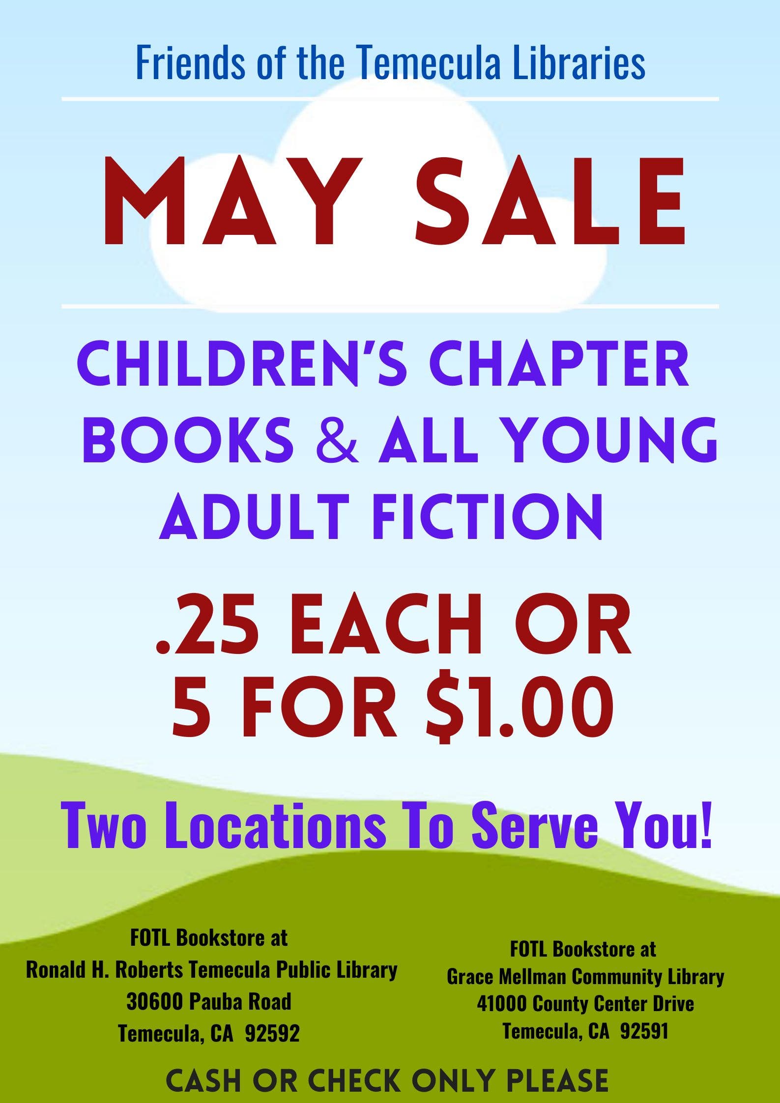 May 16 | Book Sale - $0.25 each! Children's chapter books and Young ...