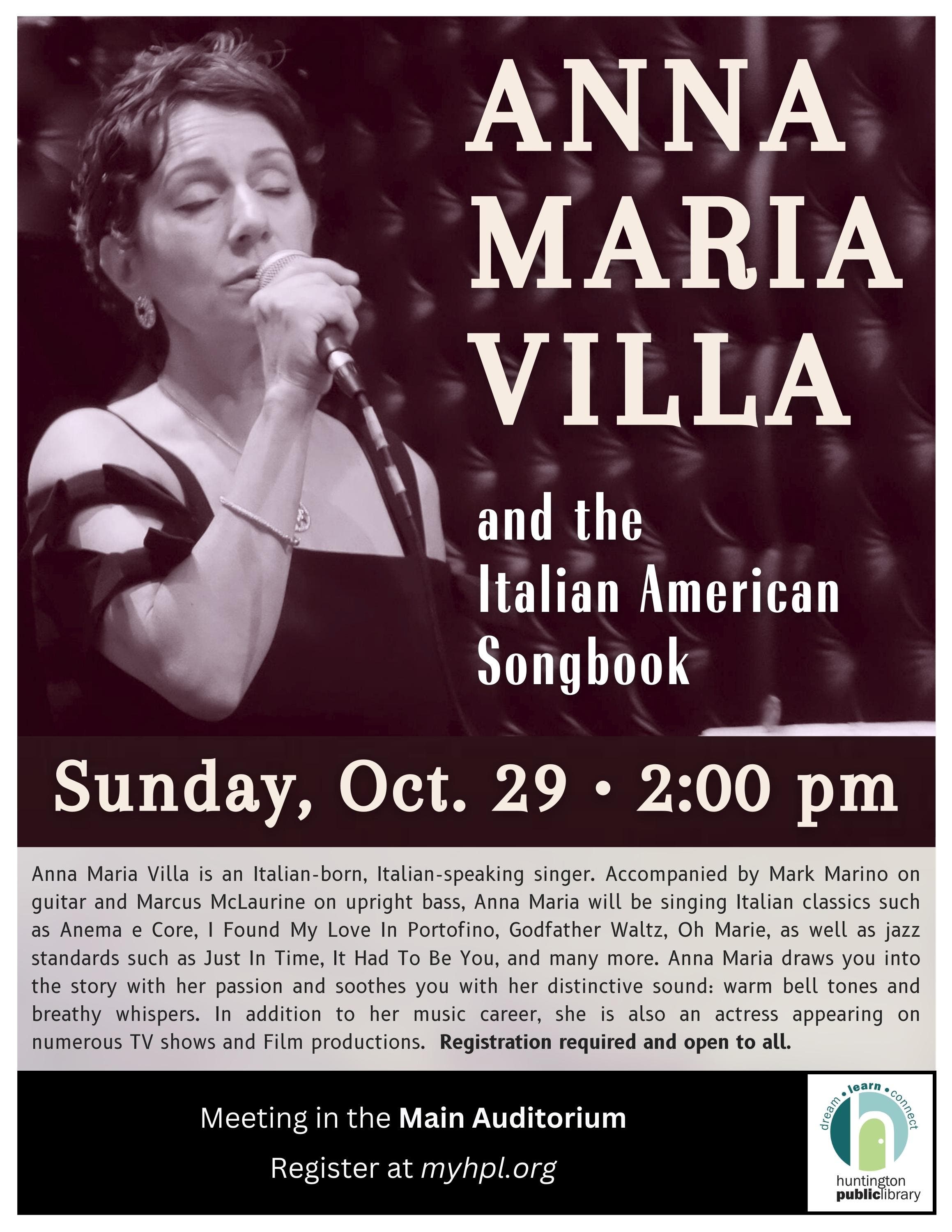 Oct 29 | Anna Maria Villa and the Italian American Songbook ...