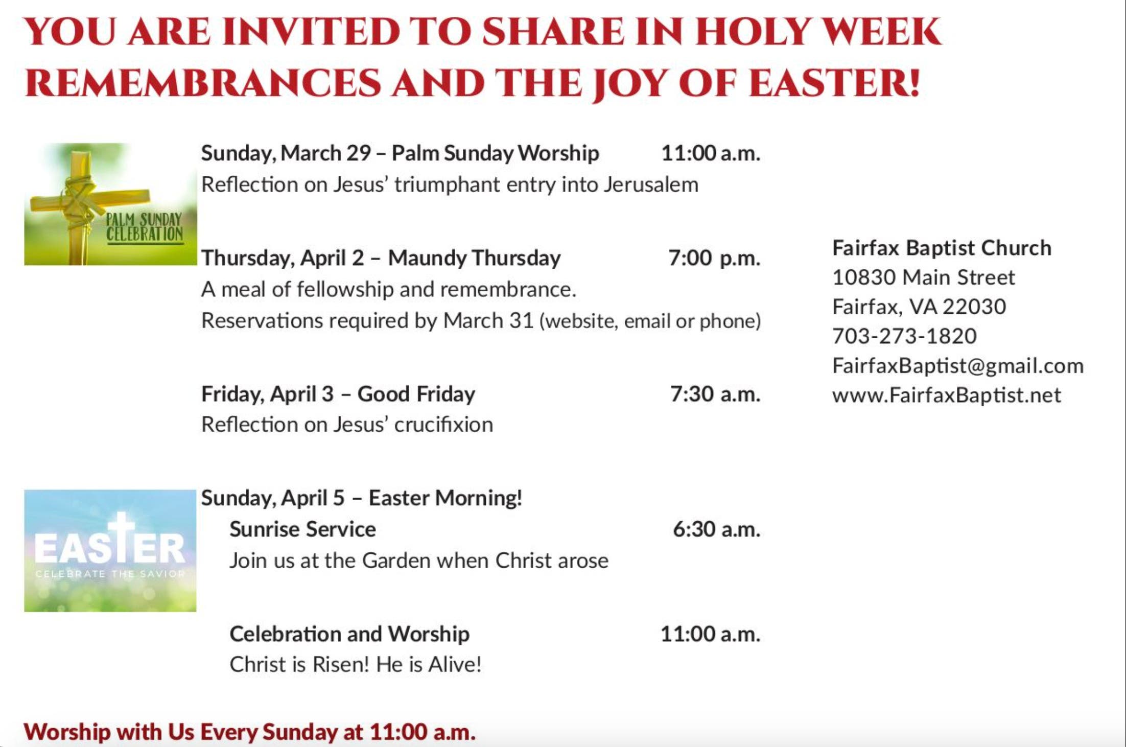 Apr 5 | Holy Week at Fairfax Baptist Church | Fairfax City, VA Patch