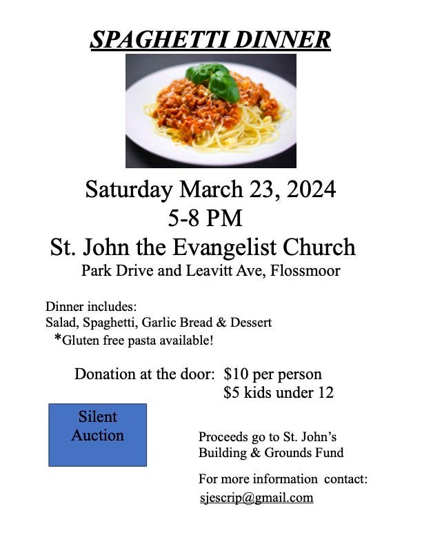 Mar 23 | St. John the Evangelist Church Spaghetti Dinner | Homewood, IL ...