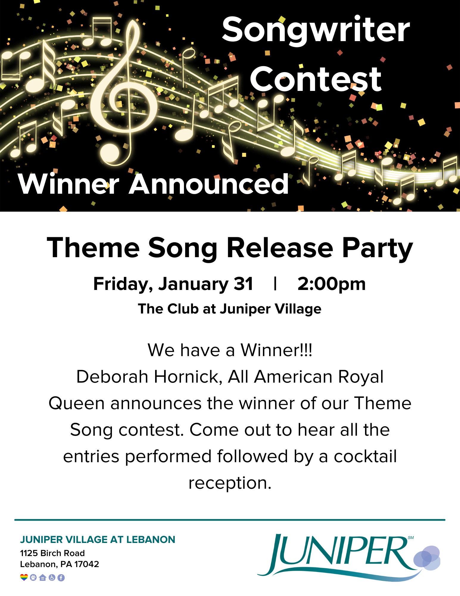 Jan 31 | Theme Song Release Party at Juniper Village at Lebanon ...