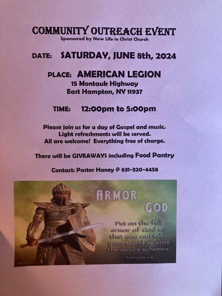 Jun 8 | New Life In Christ Community Outreach | Southampton, NY Patch